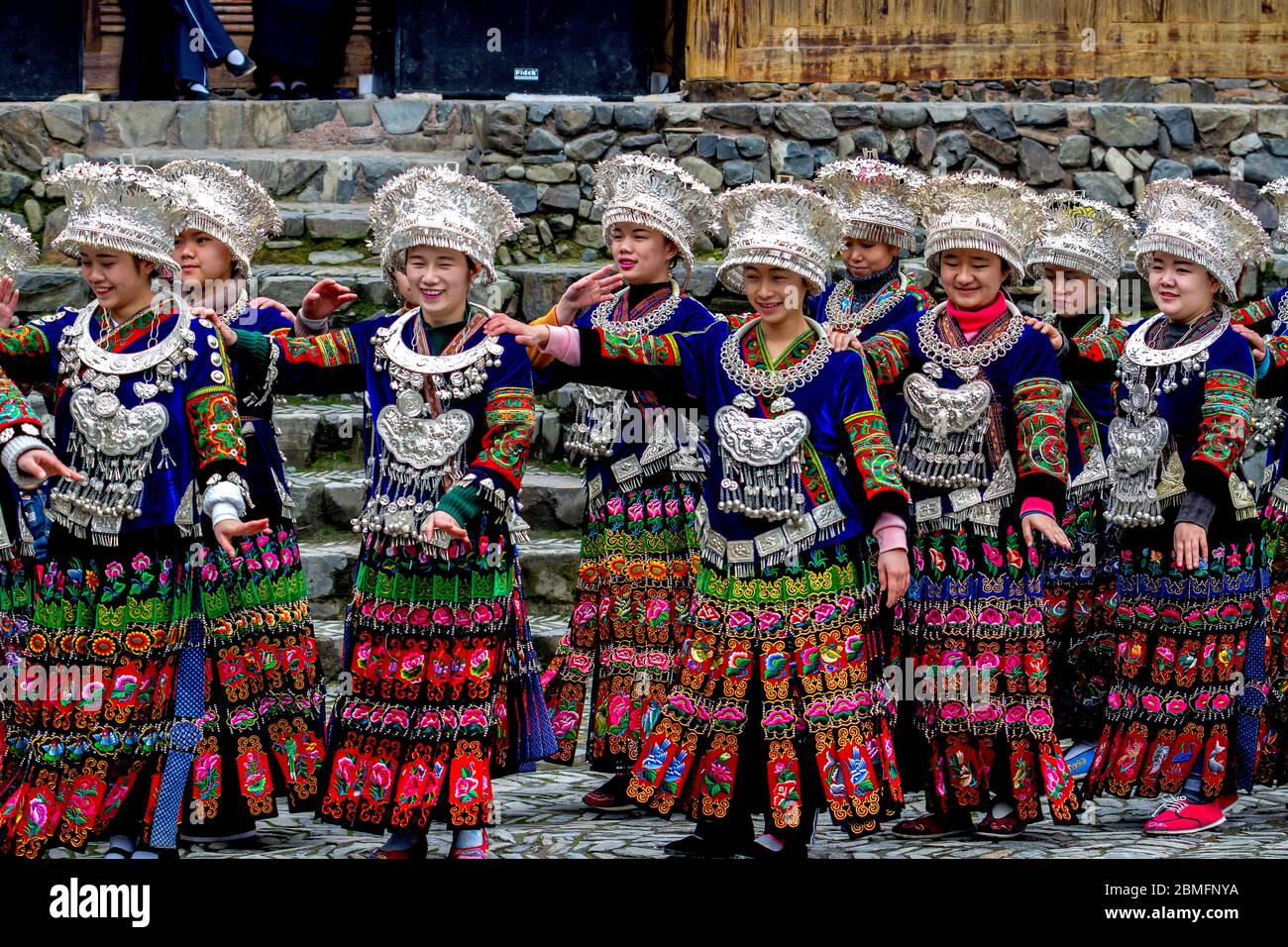 Young girls having performed a traditional dance. They are of the ...
