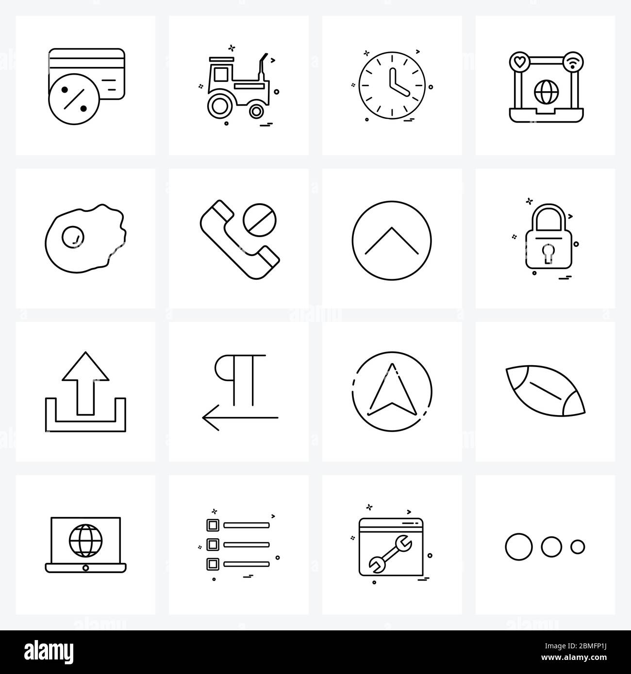 Modern Style Set of 16 line Pictograph Grid based egg, web, day, social ...