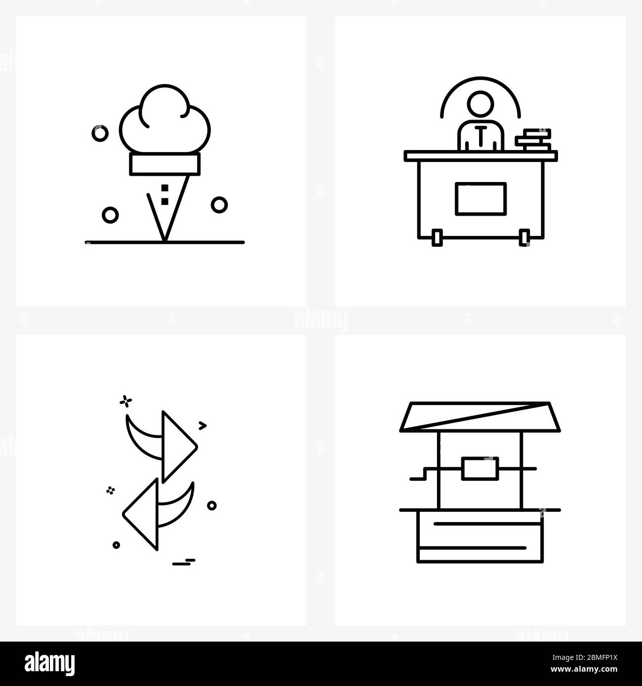 Modern Style Set of 4 line Pictograph Grid based cold, avatar, dessert ...