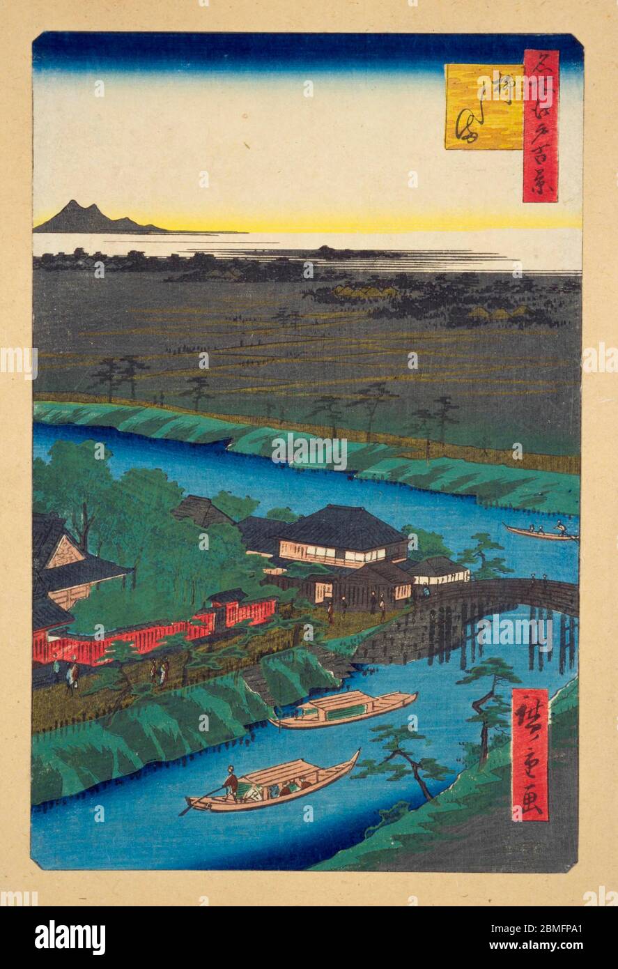 [ 1850s Japan - Japanese Boats and Temple ] — Yakatabune (屋形船), roofed ...