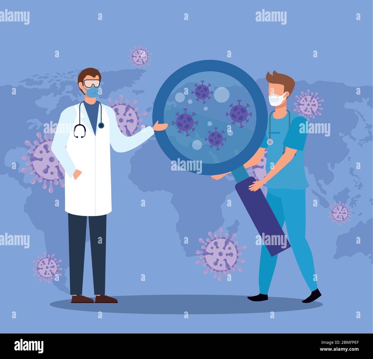 Magnifying glass particles covid Stock Vector Images - Alamy
