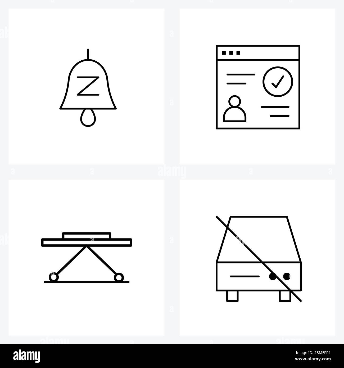 Set of 4 UI Icons and symbols for alarm, patient bed, sleep, medical ...