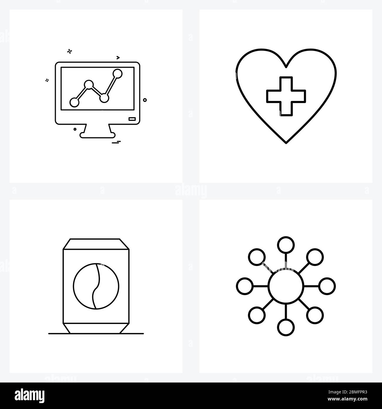 Modern Style Set of 4 line Pictograph Grid based graph, new year ...