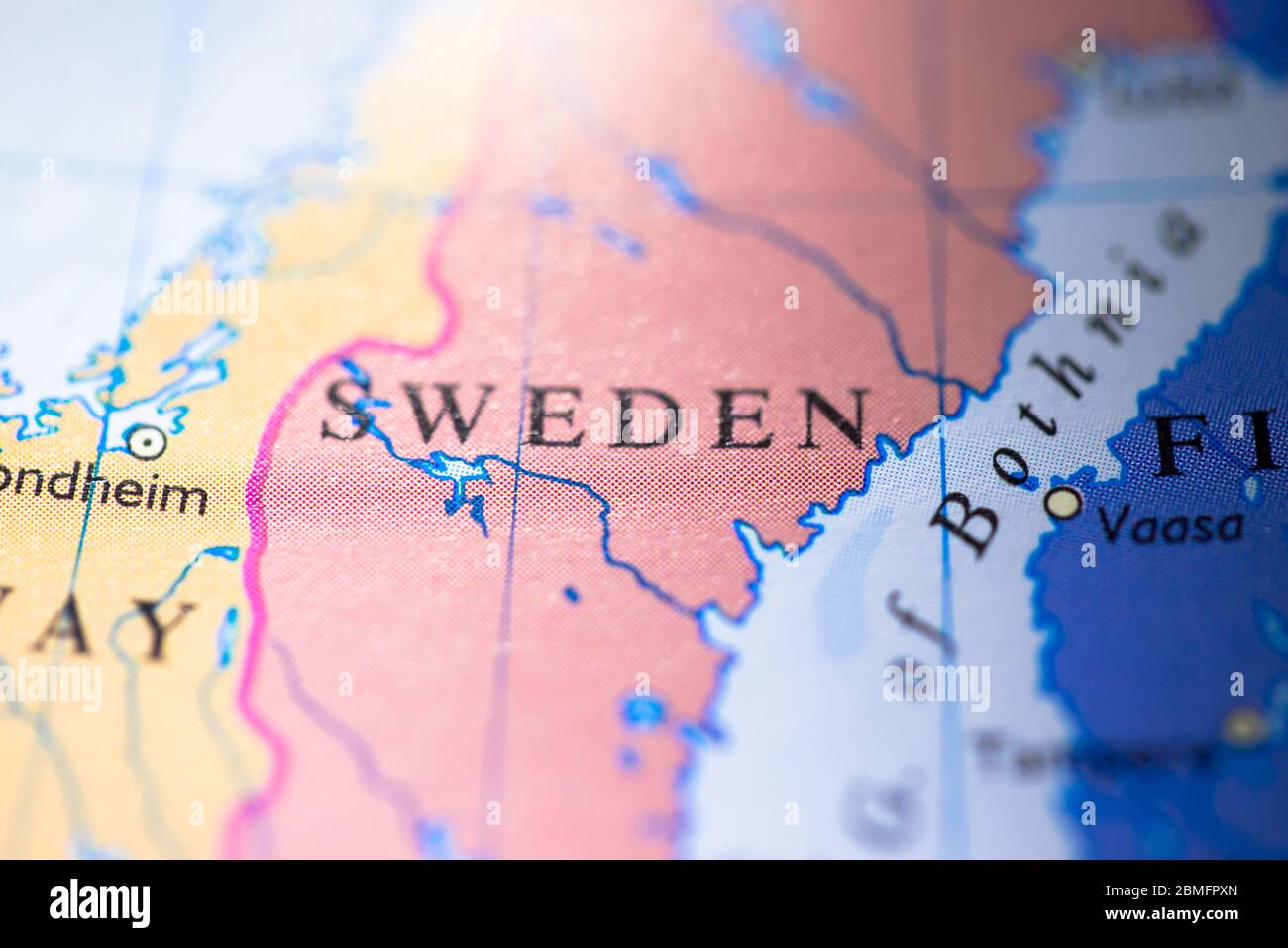 Shallow depth of field focus on geographical map location of country ...
