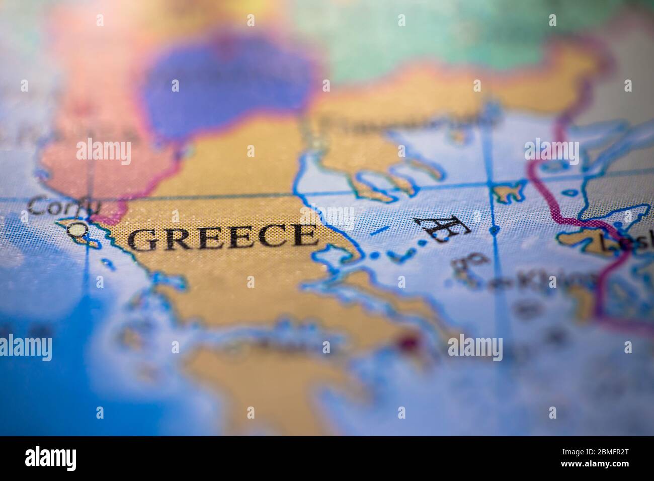 Shallow depth of field focus on geographical map location of country ...