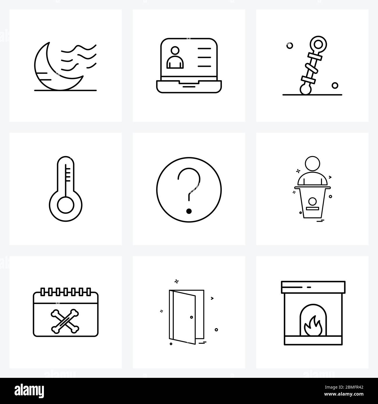 Simple Set of 9 Line Icons such as chat, thermometer, electronics ...