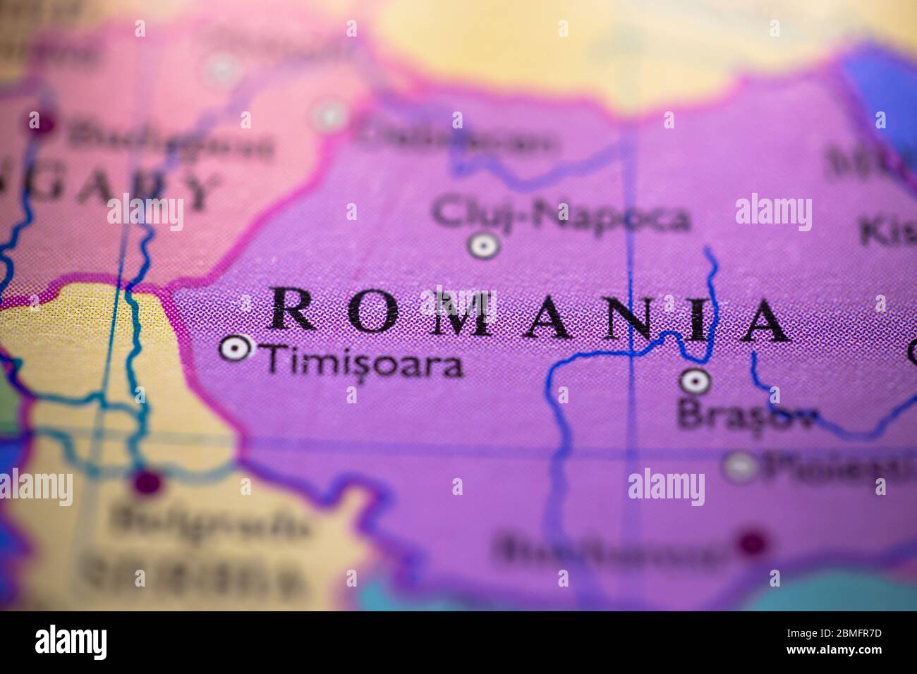 Shallow depth of field focus on geographical map location of country ...