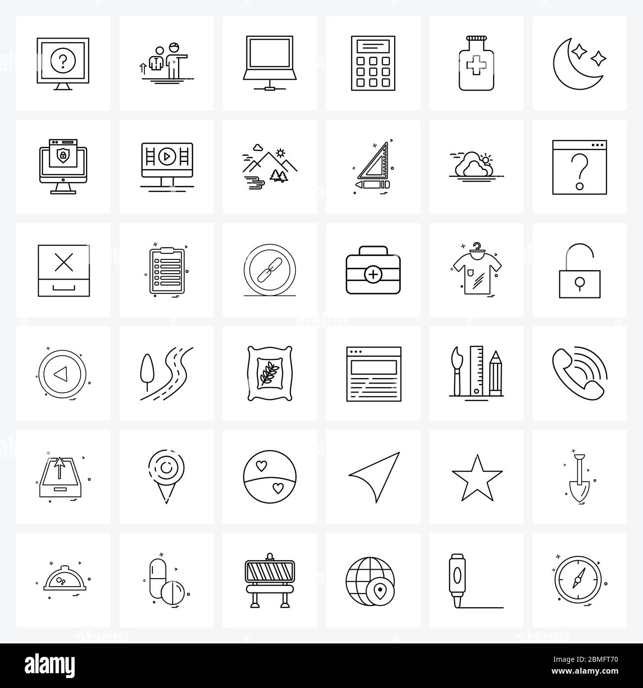 36 Interface Line Icon Set of modern symbols on moon, medical, share ...