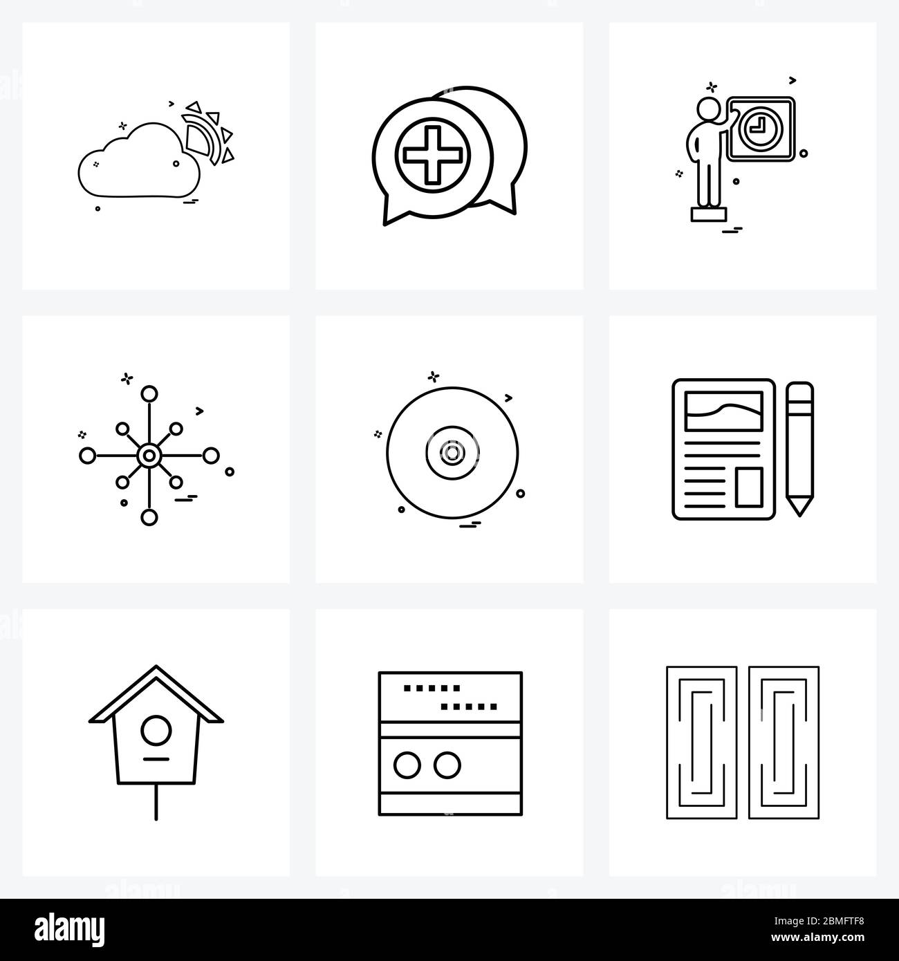Set of 9 Simple Line Icons for Web and Print such as disk, tech ...
