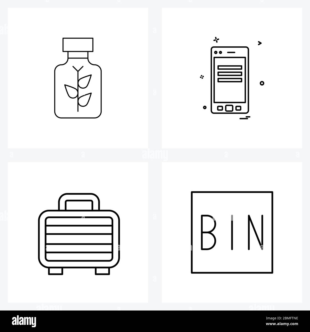 Set of 4 Line Icon Signs and Symbols of botany experiment, bag, lab jar ...