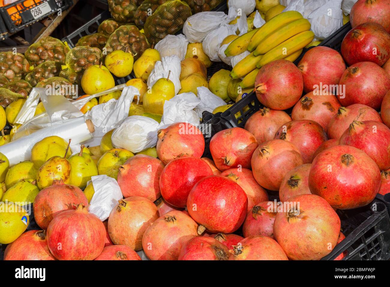 Fresh and organic fruits at farmers market. Biological and organic ...