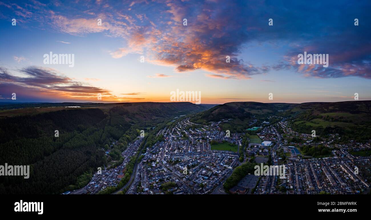 beautiful Aerial Country side view at sunset( south wales abertillery ...