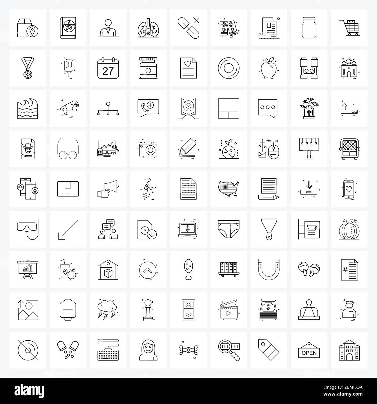 Set of 81 Line Icon Signs and Symbols of medical, healthcare, scary ...