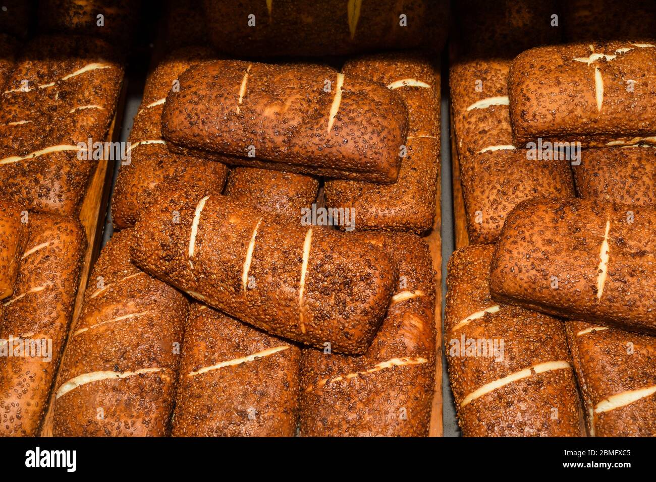 Many mixed breads and rolls shot from above. Top view of assortment of ...