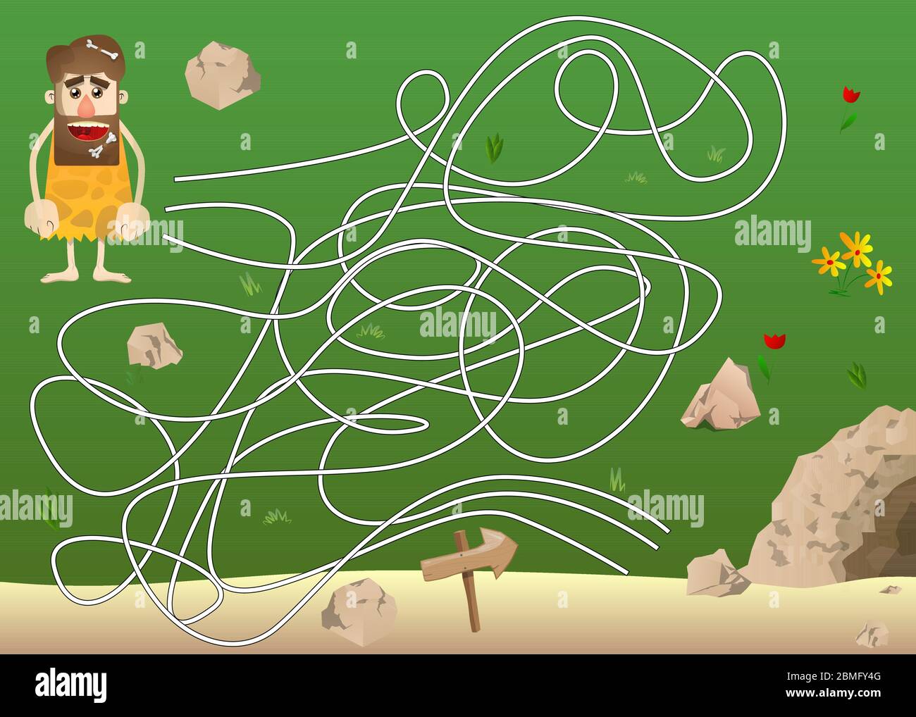 Cartoon vector illustration of a man from the stone age who needs to ...