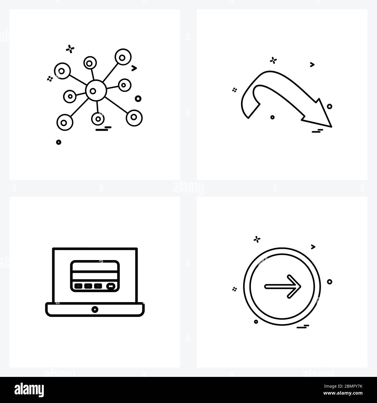 4 Interface Line Icon Set of modern symbols on network, laptop, arrow ...