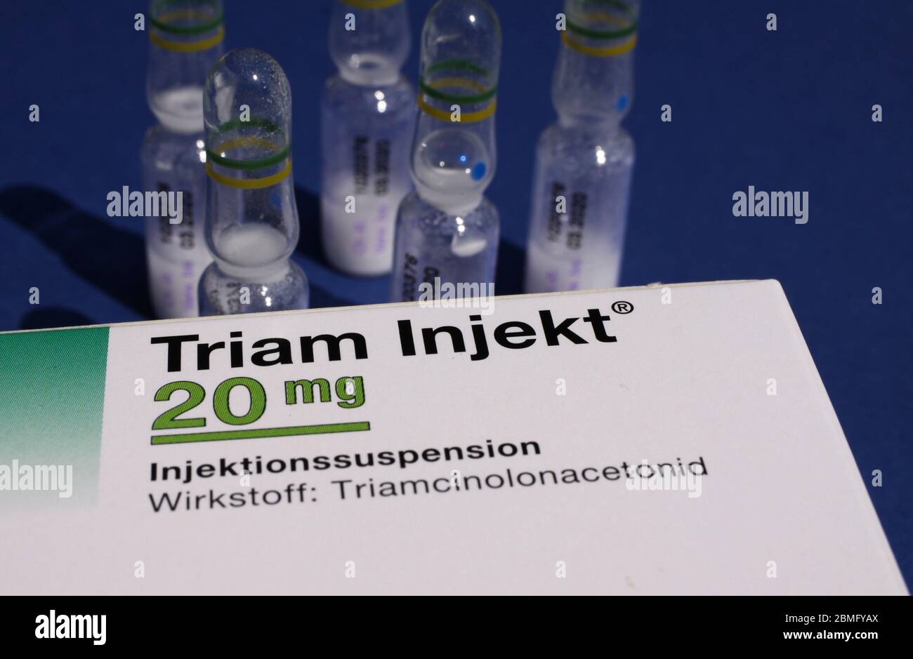 Viersen, Germany - May 8. 2020: Close up of isolated box Triam 20 mg ...
