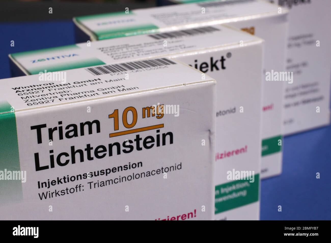 Viersen, Germany - May 8. 2020: Close up of isolated boxes Triam 10 mg ...