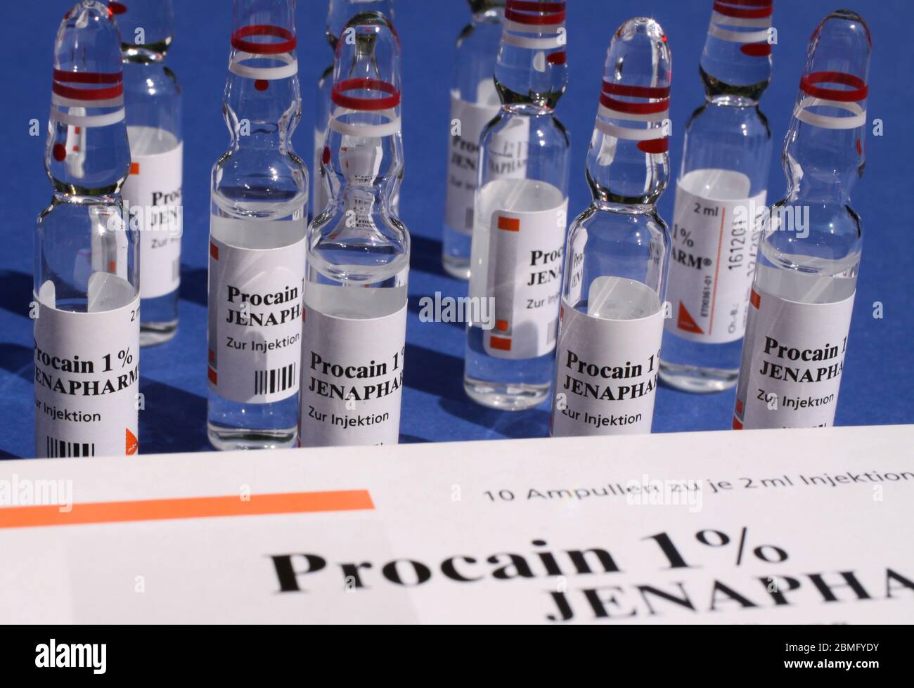 Viersen, Germany - May 8. 2020: Close up of anesthetic Procain box with ...