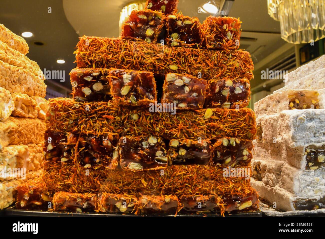 Traditional "lokum rolls" a sweet dessert turkish delights, pastry with ...