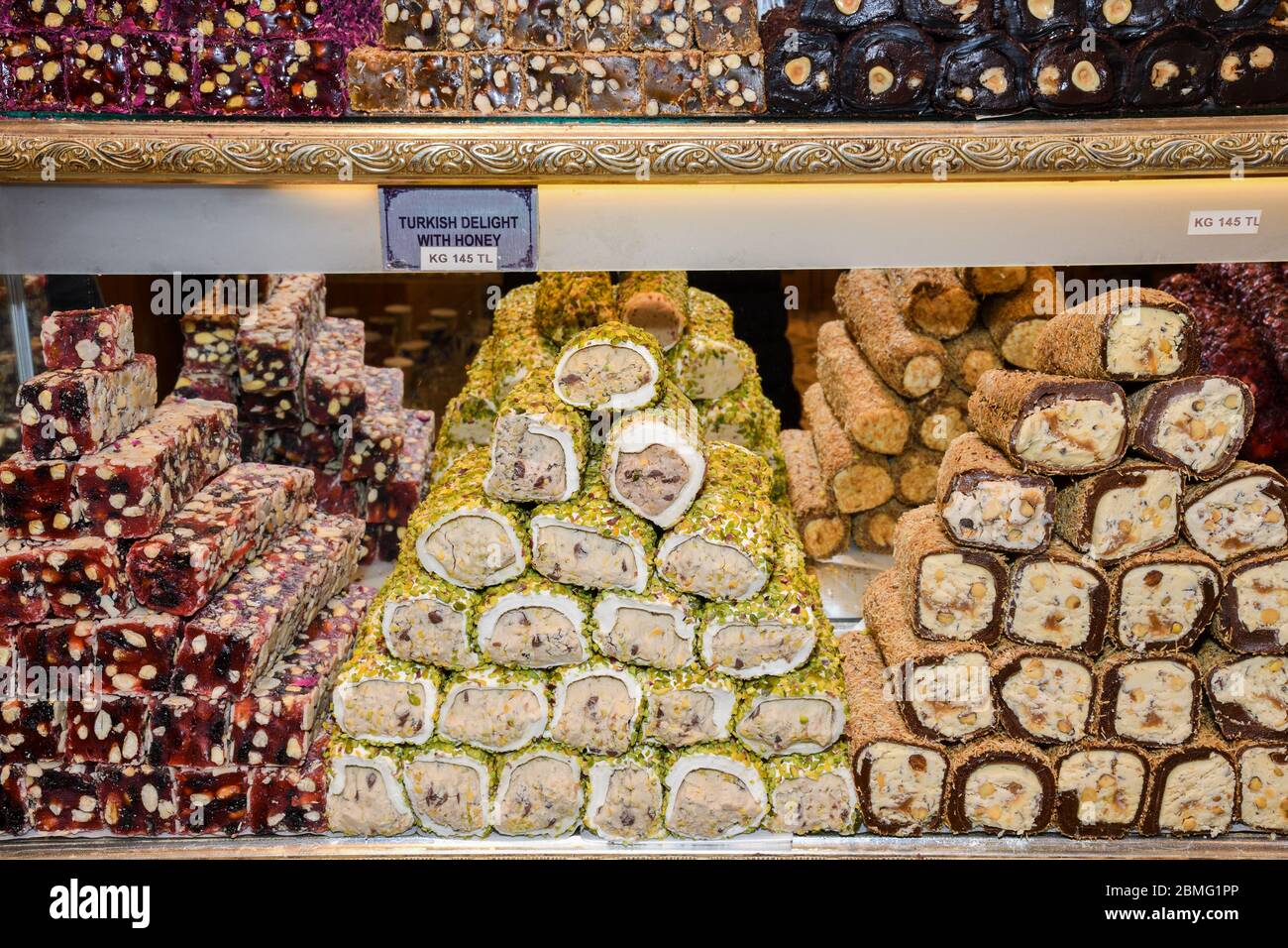 Traditional "lokum rolls" a sweet dessert turkish delights, pastry with ...