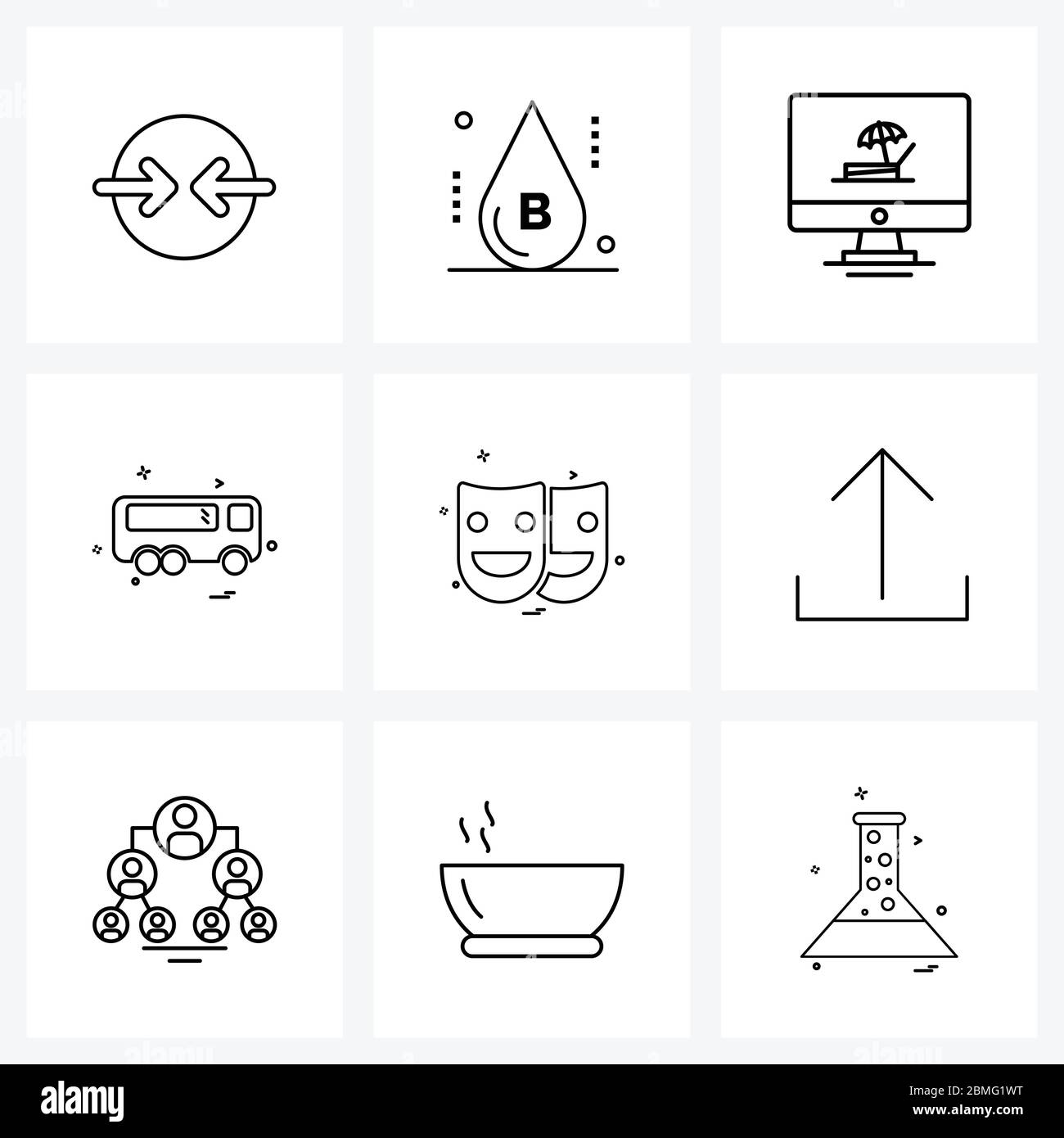 Universal Symbols of 9 Modern Line Icons of mask, transport, testing ...