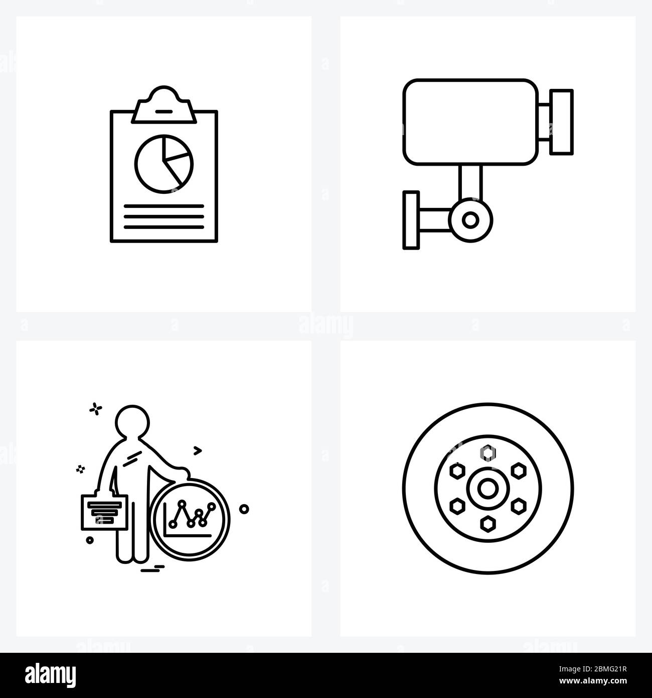 Modern Style Set of 4 line Pictograph Grid based chart, man, amenities ...