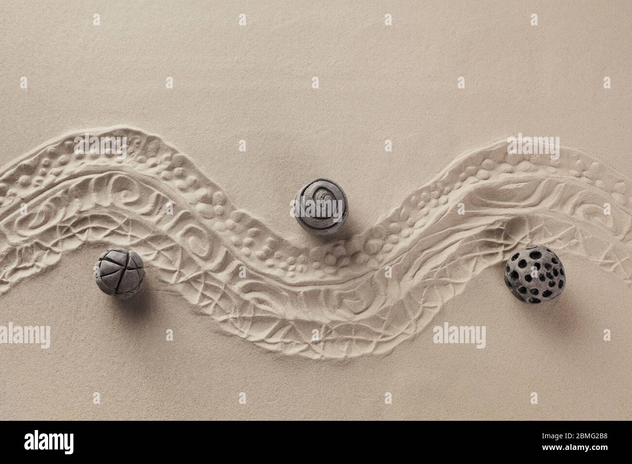 Sensory sand game. Modern zen garden concept. Top view Stock Photo - Alamy