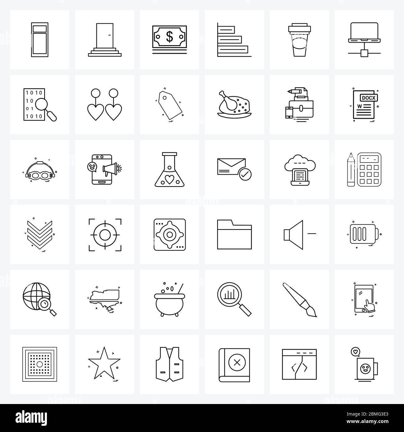 Simple Set of 36 Line Icons such as cup, horizontal, dollar, graph ...
