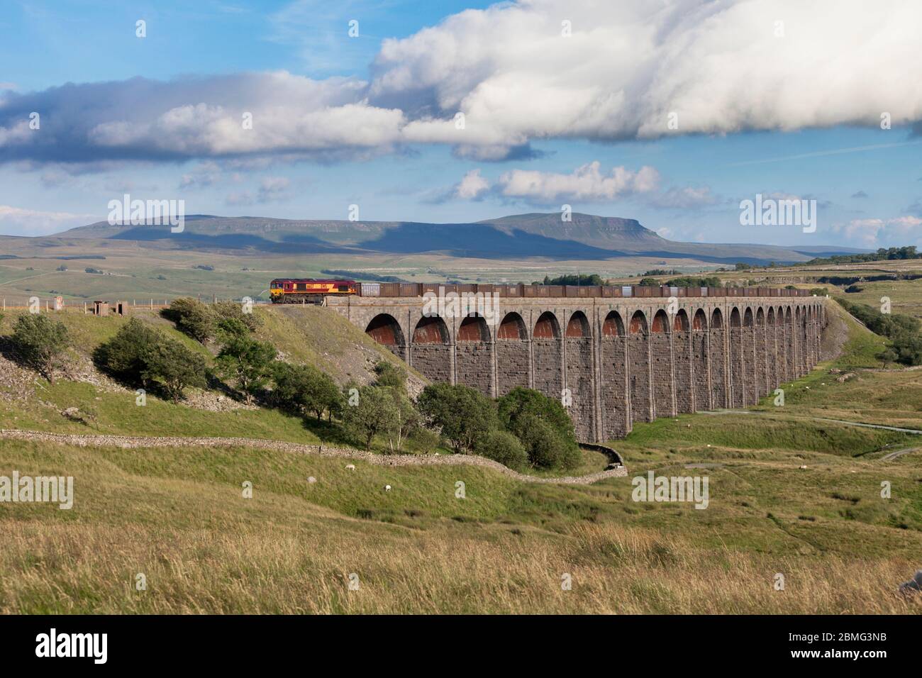 DB Cargo EWS livery class 66 locomotive 66137 crossing Ribblehead ...