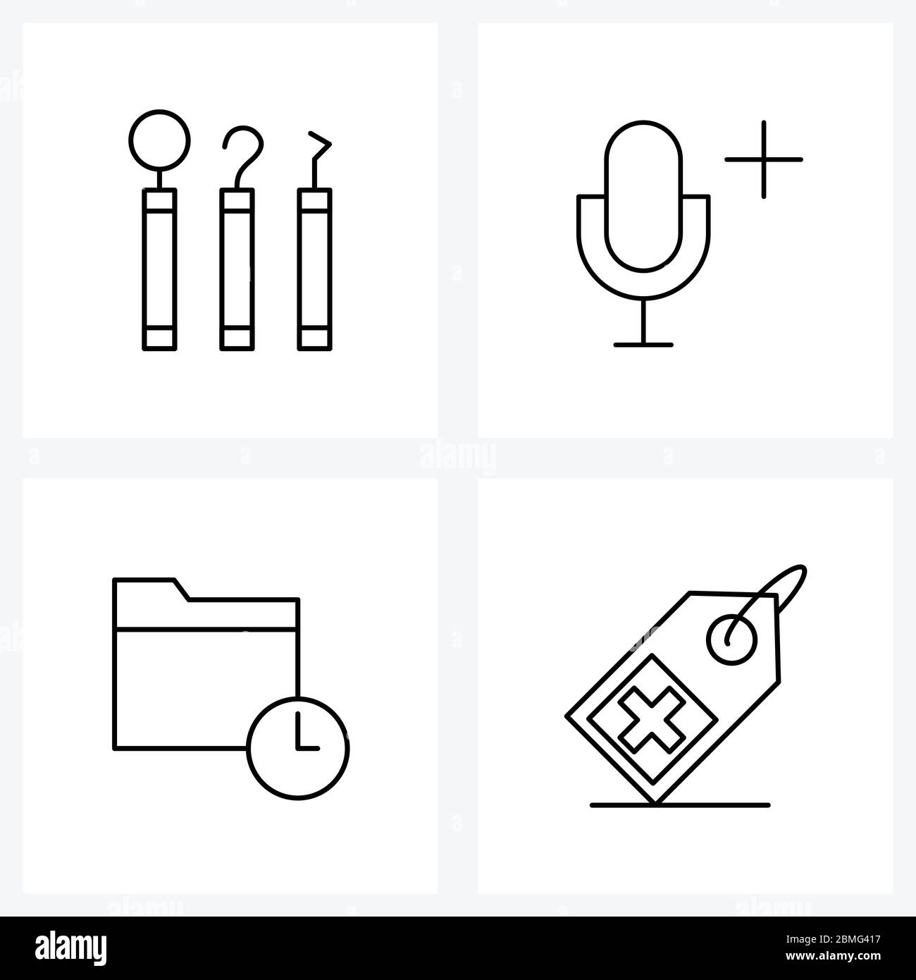 Set of 4 Simple Line Icons for Web and Print such as medical, folder, treatment, microphone ...