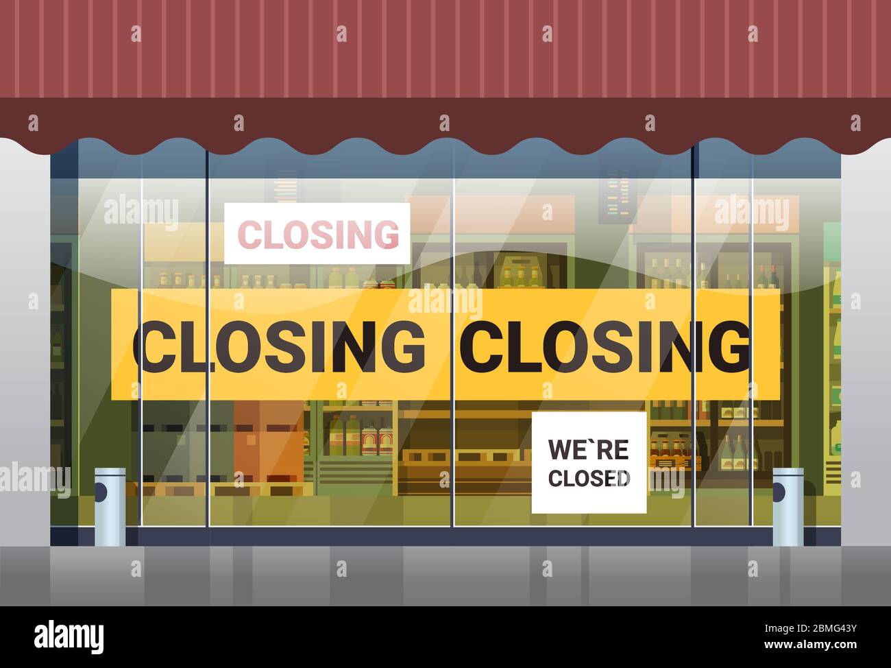 empty supermarket with yellow closing tape coronavirus pandemic ...