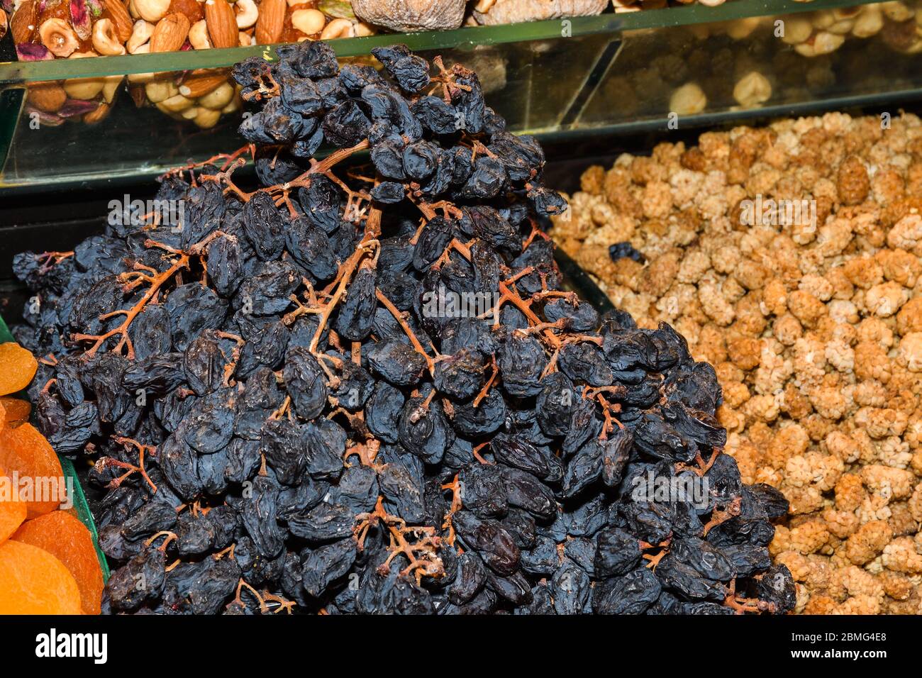 Counter with various dried fruits on the Grand Bazaar in Istanbul ...