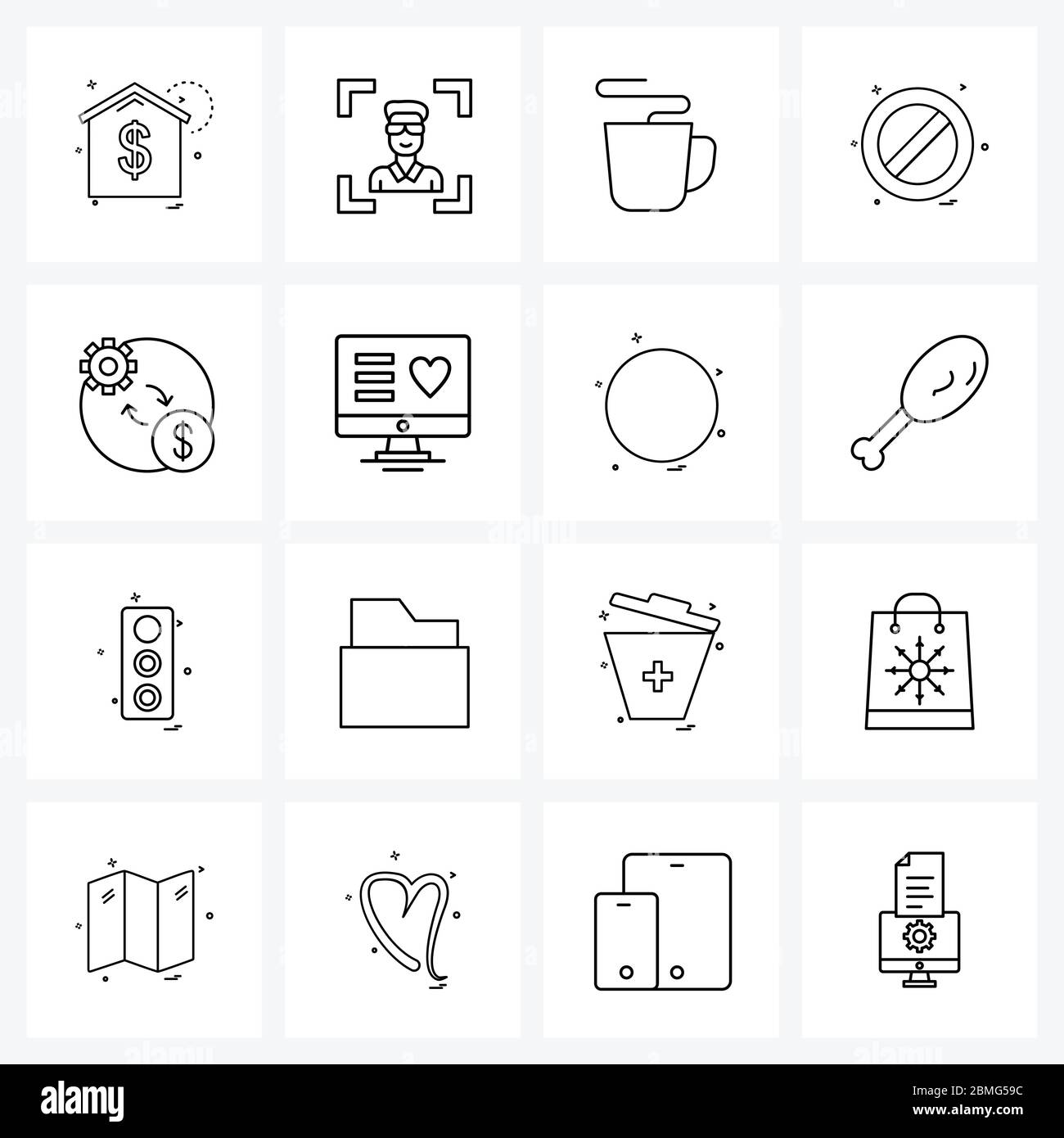 16 Editable Vector Line Icons and Modern Symbols of dollar, not, cafe ...