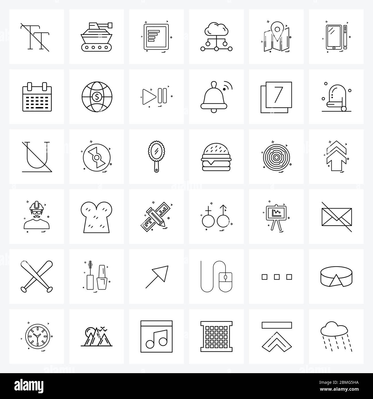 Modern Style Set of 36 line Pictograph Grid based map, network, war ...