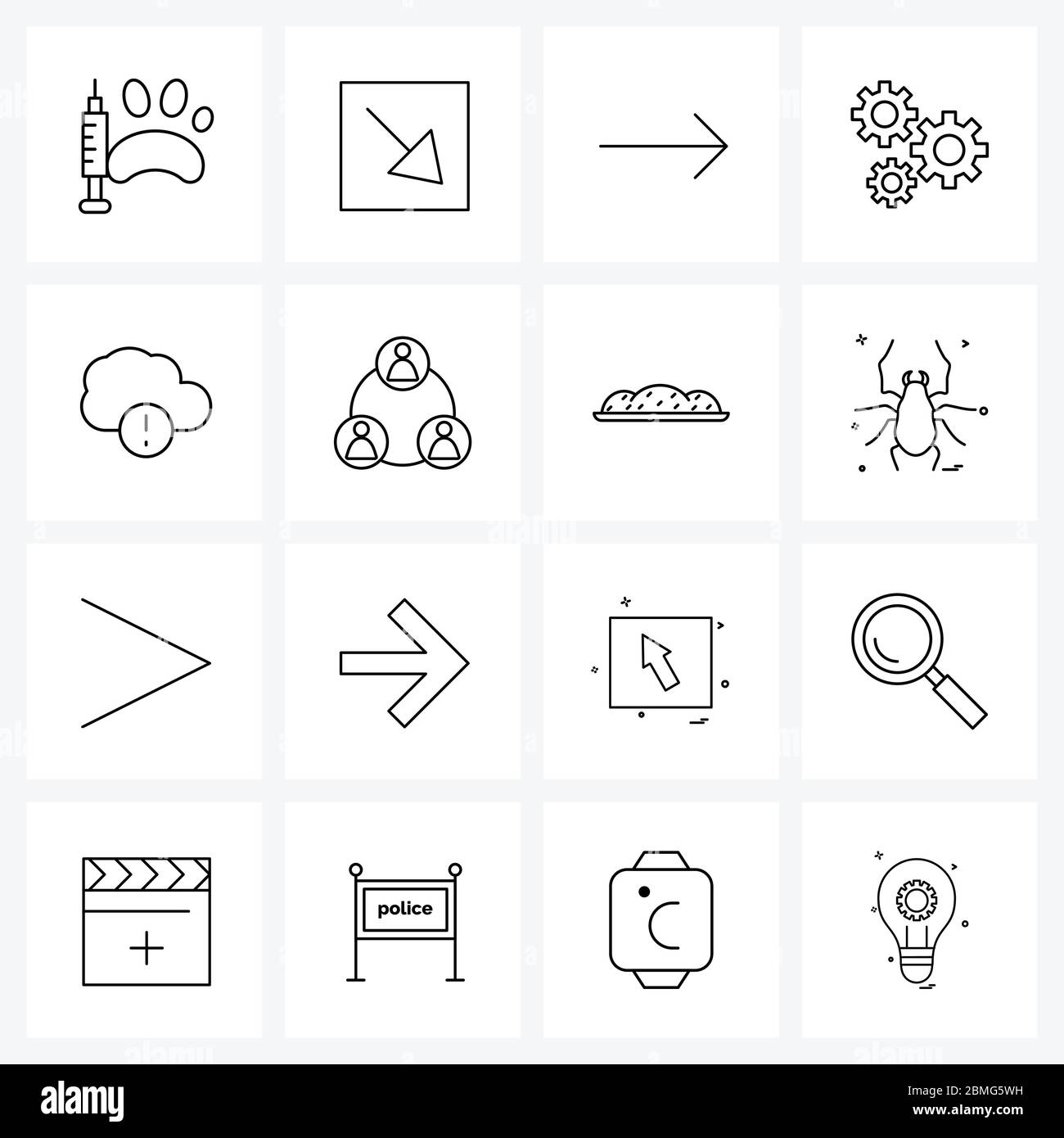 Set of 16 Simple Line Icons for Web and Print such as attention ...