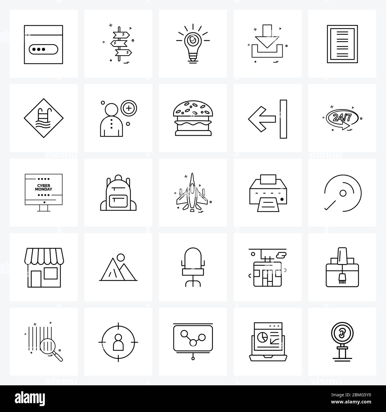Set of 25 Universal Line Icons of physics, internet, bulb, downloading ...
