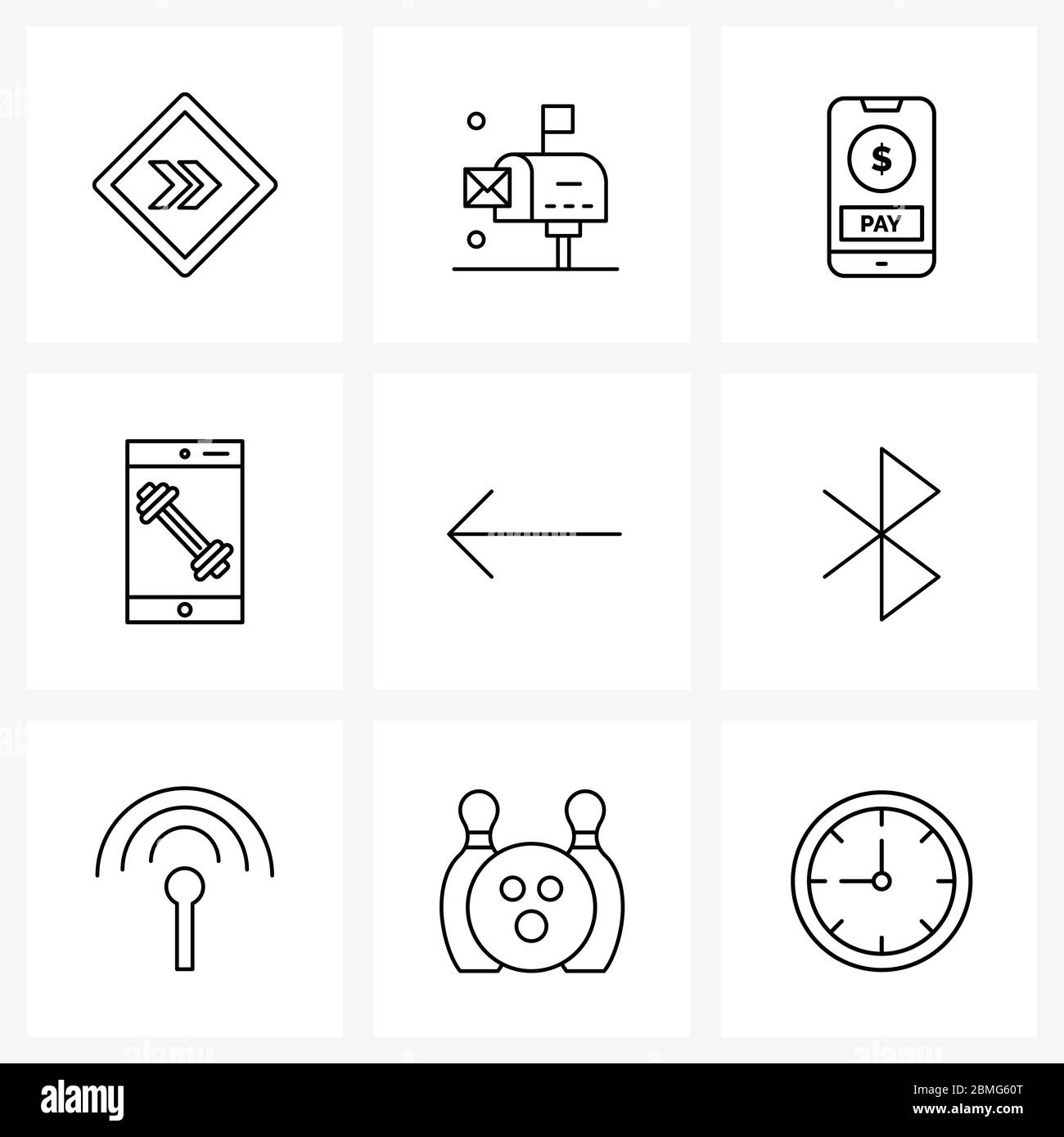 Set of 9 Line Icon Signs and Symbols of direction, arrow, ewallet, dumb ...