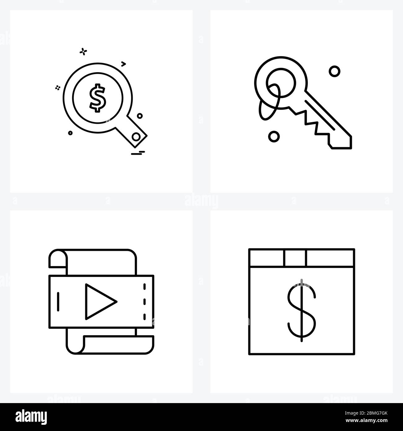 Set of 4 Simple Line Icons for Web and Print such as dollar, mobile application, burglary, law ...