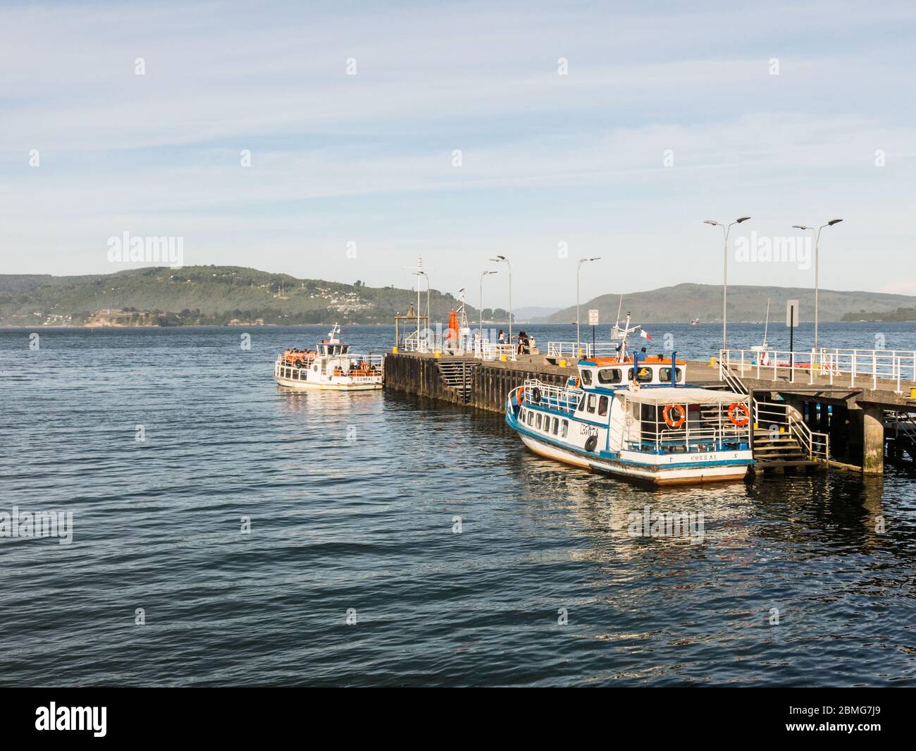Corral, Valdivia, Chile, January 14, 2018: Passenger ferry docked at ...
