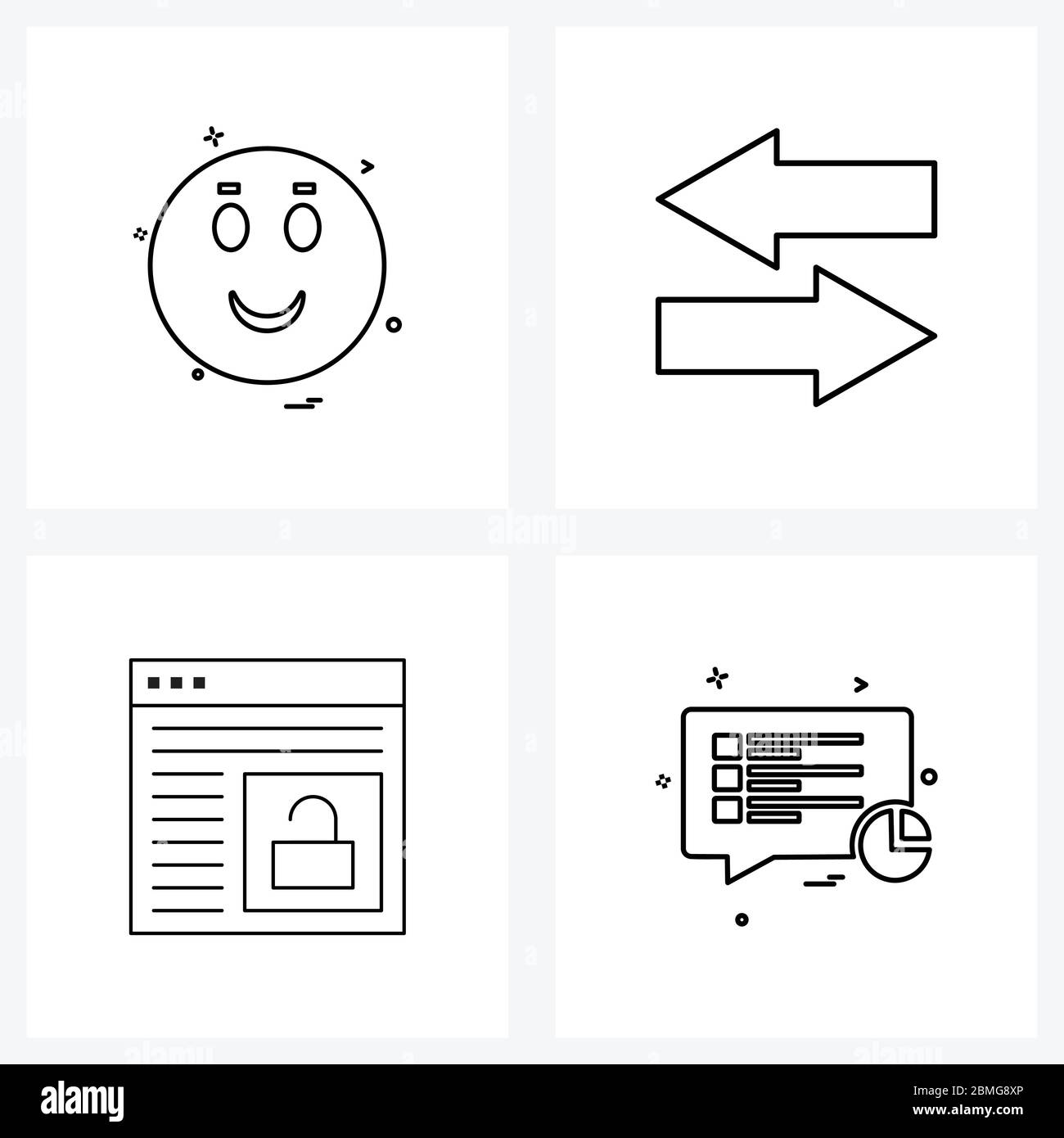 Set of 4 Modern Line Icons of emoji, right, smiley, direction, browser ...