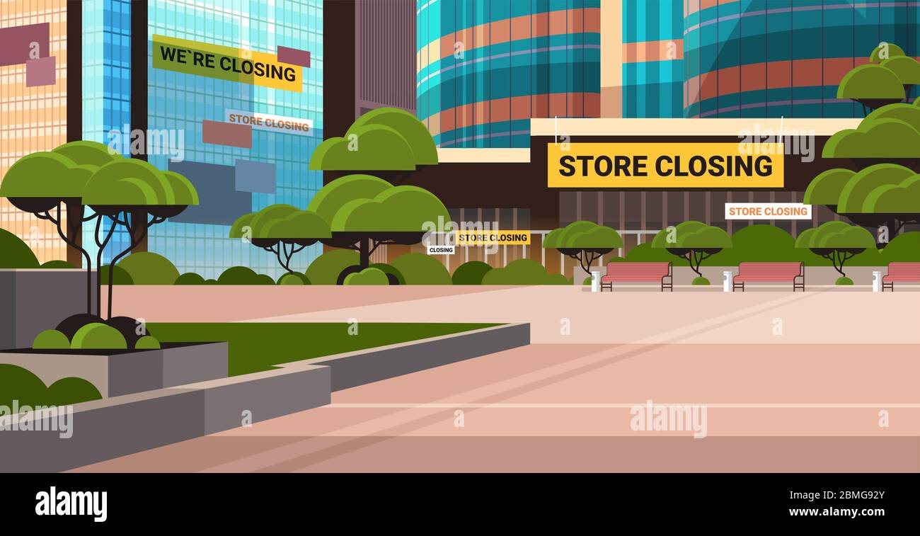 empty business center with store closing sign coronavirus pandemic ...