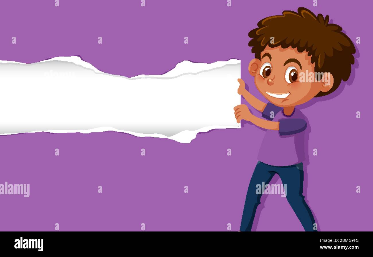 Background template design with happy boy on purple paper illustration ...