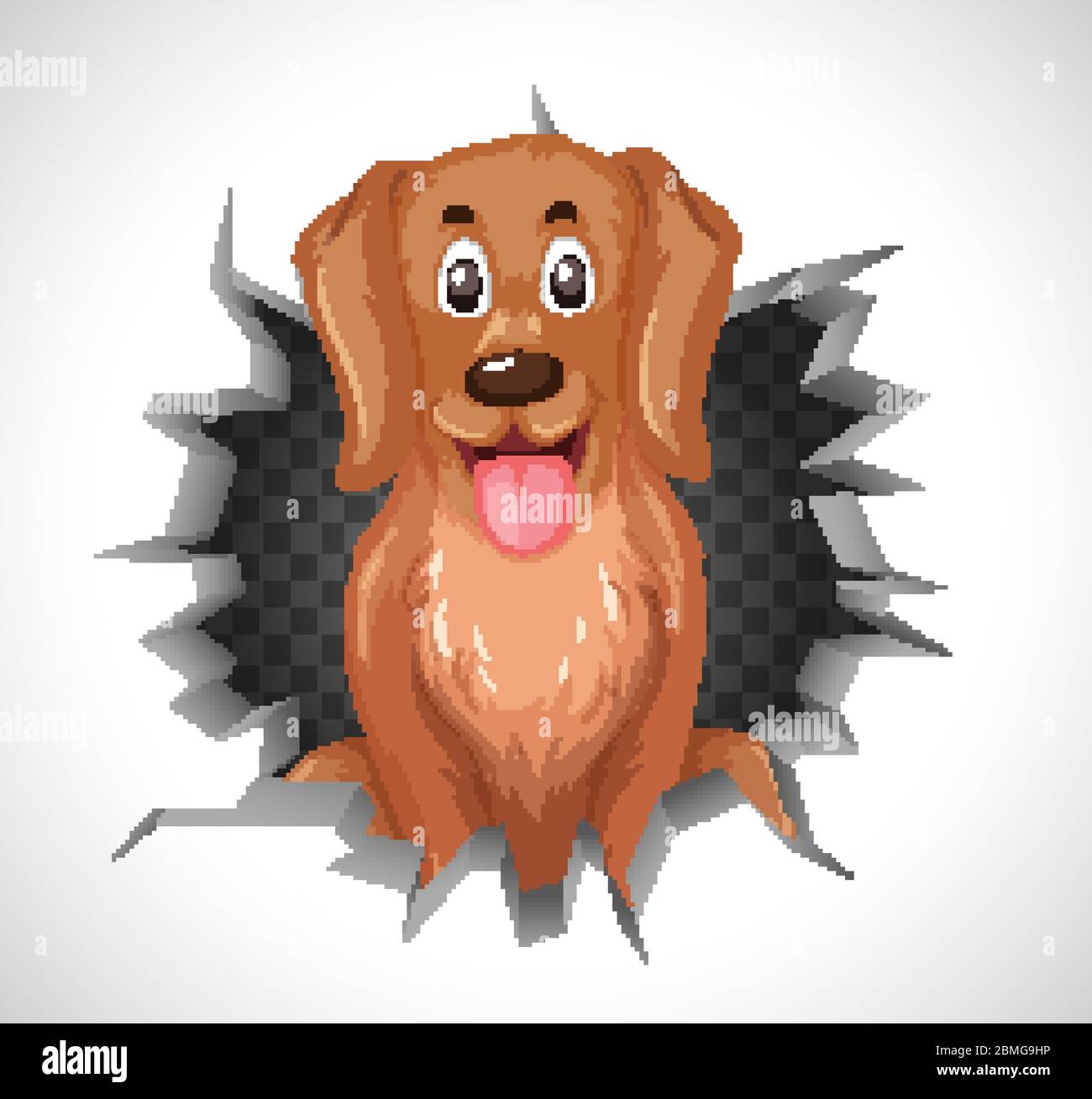 Cute dog coming out of cracked wall illustration Stock Vector Image ...