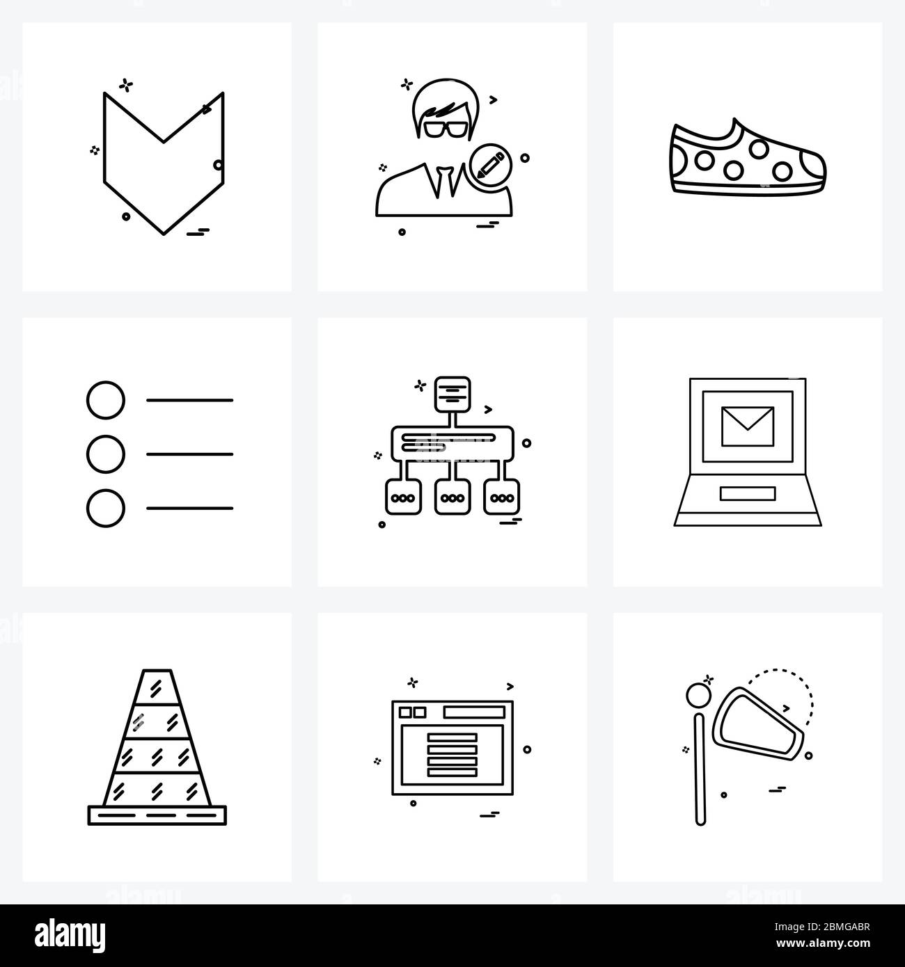 9 Interface Line Icon Set Of Modern Symbols On Text List Bullets