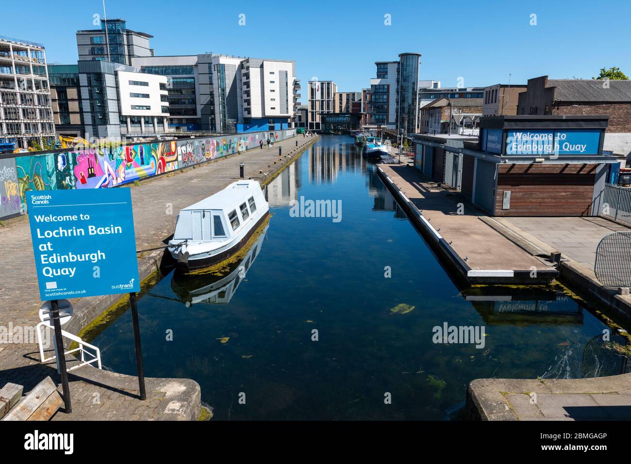 View from pedestrian footbridge at entrance to Lochrin Basin at ...