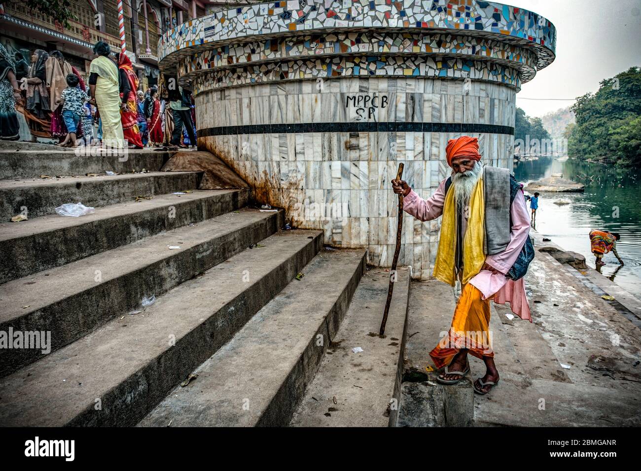 Ablutions and prayers along the Ram Ghat on Mandakini river of ...
