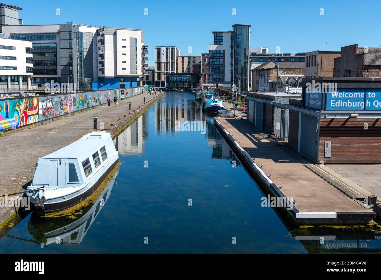 View from pedestrian footbridge at entrance to Lochrin Basin at ...