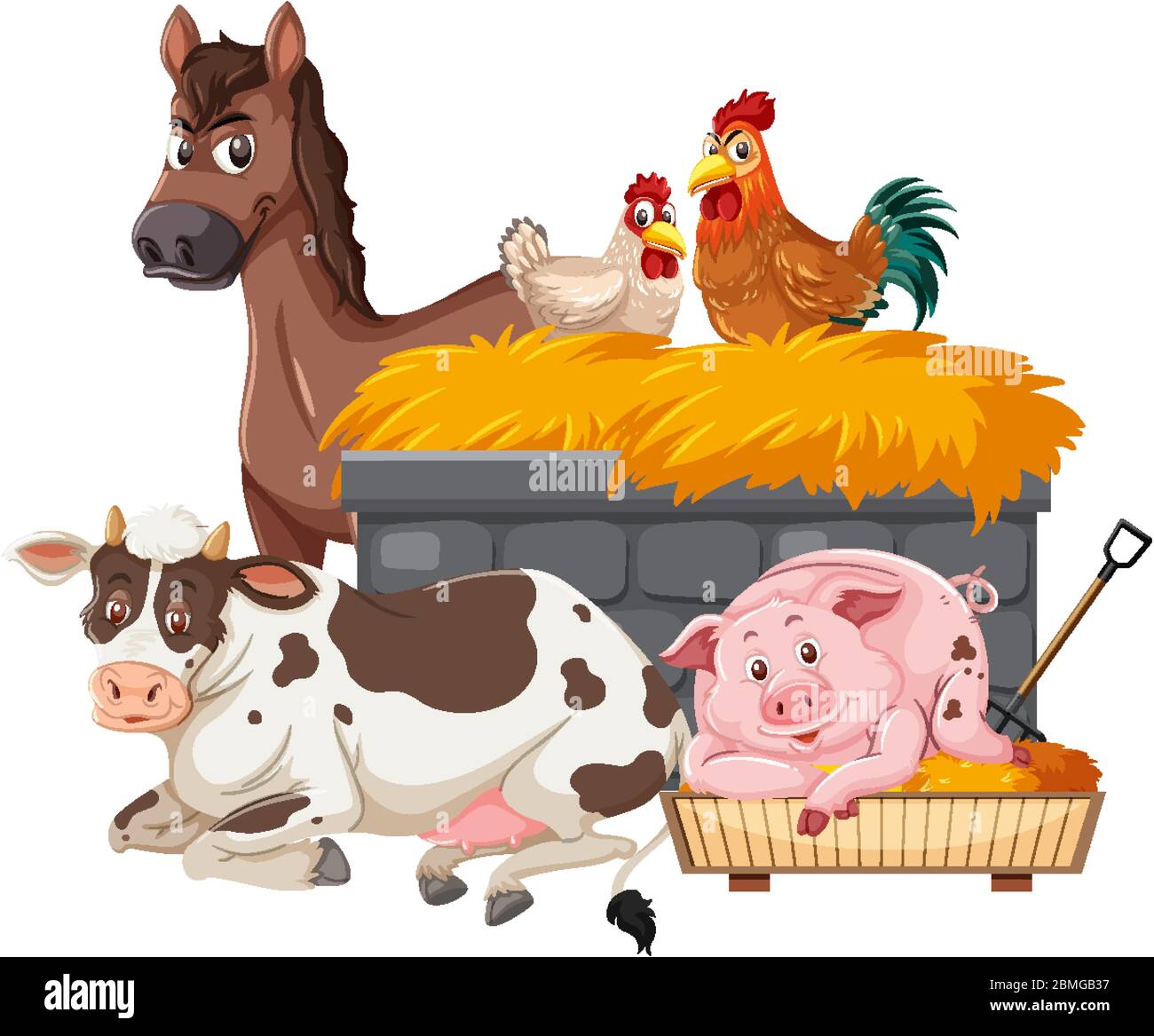 Many farm animals on white background illustration Stock Vector Image ...