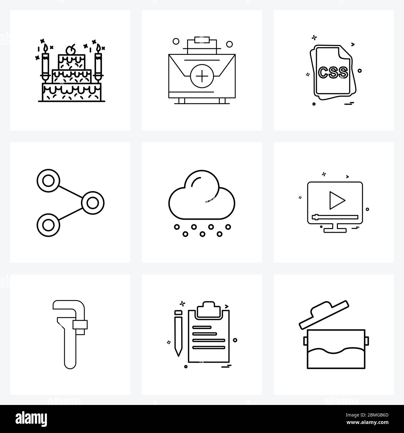 Pack of 9 Universal Line Icons for Web Applications social, network ...
